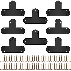 VEVOR Black T Bracket, 6'' x 6'', 8 PCs Black Powder-Coated T Mending Plate, 16 Gauge Steel T-Shaped Tie Flat Connector with Screws Set, Post to Beam Bracket for Repair Wood Furniture