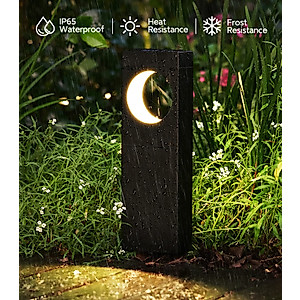 E-Kong Solar Outdoor Lights 6 Pack, Bright Pathway Outdoor, Achieve IP65 Waterproof, Moon Shape Landscape, Auto On/Off for Outside Yard Garden Path, Warm White