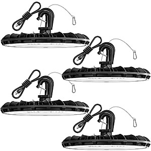 CINOTON 155W LED High Bay Lights with US Plug, UFO LED Shop Light 21000LM[600W HID/HPS Equiv.] for Garage Workshop Barn Factory Warehouse, UL Listed Commercial Bay Lighting 120V 5000K-Daylight 4 Pack