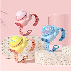 Omeet Portable Children's watch fan with Star Projection Watch Fan Handheld Wristband Leafless Fan - Pink