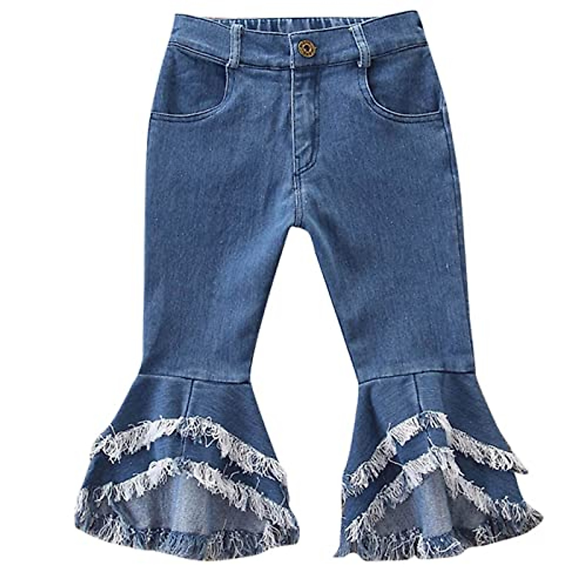 LISfsa Toddler Kids Baby Girls Bell Bottom Flare Pants Denim Tassel Bell-Bottom Jeans Pants Children Trousers Clothes(Blue #2,2-3 Years)