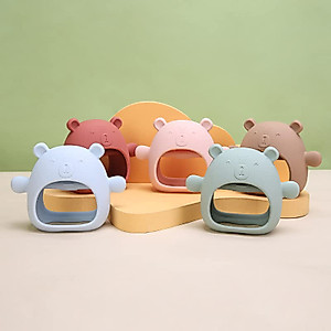 Baby Little Bear Silicone Teething Toys for 3-6 6-12 Months Infants,Anti-dropping Hand Wrist Teether Mitten,Sensory Chew Toy for Baby Sucking Biting Needs. (Pink)