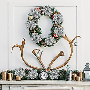 Vanleonet 12 PCS Christmas Glitter Artificial Poinsettia Flowers, Christmas Flowers Decorations, Glitter Poinsettia Tree Ornaments for Christmas Wreath Wedding Xmas Tree New Year Decorations