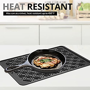 Tuffen Silicone Dish Drying Mat for Kitchen Counter, Heat Resistant Mat, Dish Drying Pad, Easy to Drain and Clean (Black, 16" x 20")