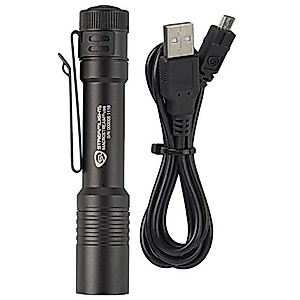 Streamlight 66320 MacroStream USB 500-Lumen Rechargeable Compact Flashlight with Wrist Lanyard, Hat Clip and USB Cord, Black