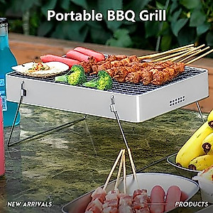YOXIER Portable Barbecue Grill,Stainless Steel Grill,Camping Charcoal Grill,Stainless Steel Grill,Outdoor Stove Burner for Outdoor Barbecues,Gatherings,Picnics & Cooking Silver