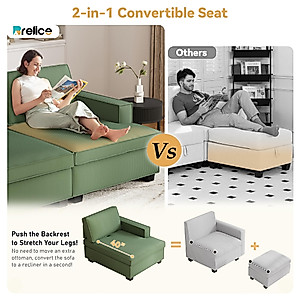 Brelice Oversized Modular Sectional Sofa, 142 inch Corduroy I Shaped Couch Sofa with Adjustable Seat Depth, 4 Seat Cloud Sofa Extra Large Deep Seat Couch for Living Room, Office or Apartment, Green