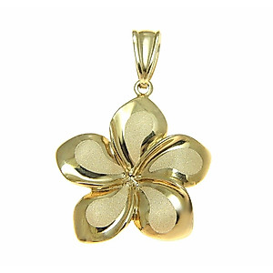 Arthur's Jewelry 14k Solid yellow gold 19mm Hawaiian plumeria flower charm pendant