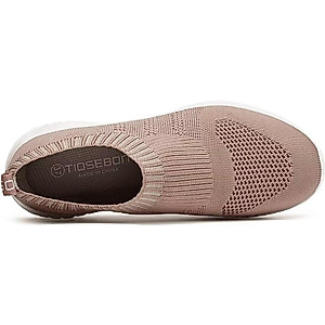 LANCROP Women's Lightweight Walking Shoes - Casual Breathable Mesh Slip On Sneakers Wide 9 US, Label 40 Apricot