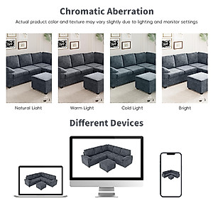 Merax 84"x84" 6 Seat Velvet Sectional Sofa Set, Large L Shaped Corner Couch with Ottoman, Armrest Pillow, Upholstered Indoor Furniture for Living Room, Apartment, Office, Gray