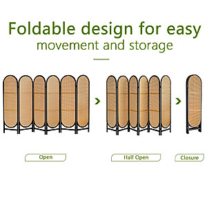 Leesinwing 6 Panels Room Dividers and Folding Privacy Screens, Hand-Woven Rattan Room Divider Wall, Wood Room Divider Freestanding Room Partitions Screen for Home Office Bedroom, Black
