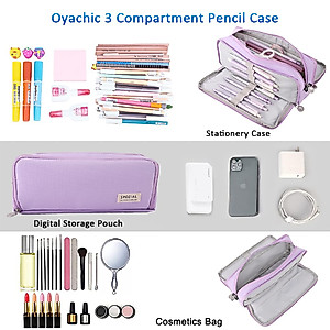 Oyachic Large Pencil Case,3 Compartments Pencil Bag,Big Capacity Canvas Pencil Pouch with Zipper for Aesthetic Business Office Supplies