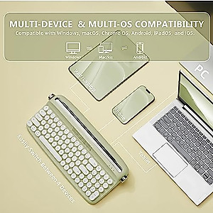 YUNZII Upgraded Wireless Typewriter Keyboard, Retro Keyboard with Integrated Stand, USB-C/Bluetooth Keyboard with Cute Round Keycaps for Multi Device for Win/Mac (B309, Sweet Mint)