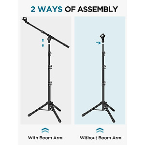 InnoGear Microphone Stand, Tripod Boom Arm Floor Mic Stand Height Adjustable Heavy Duty with Carrying Bag 2 Mic Clips 3/8" to 5/8" Adapter for Singing Podcast for Blue Yeti Shure SM58 SM48 Samson Q2U