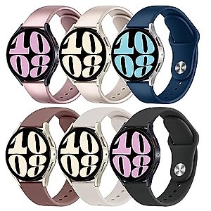 6 Pack Silicone Bands for Samsung Galaxy Watch 7 6 5 4 Band 40mm 44mm/Watch FE 40mm Women Men,20mm Watch Band for Samsung Watch 6 Classic 43mm 47mm/Watch 5 Pro 45mm/4 Classic 42mm 46mm Sport Straps