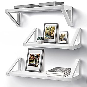 Lixintray Floating Shelves Wall-Mounted 3-Piece Set for Living Room/Bedroom/Bathroom/Kitchen/Room Storage and Decorative Steel Wall-Mounted Shelf (White)
