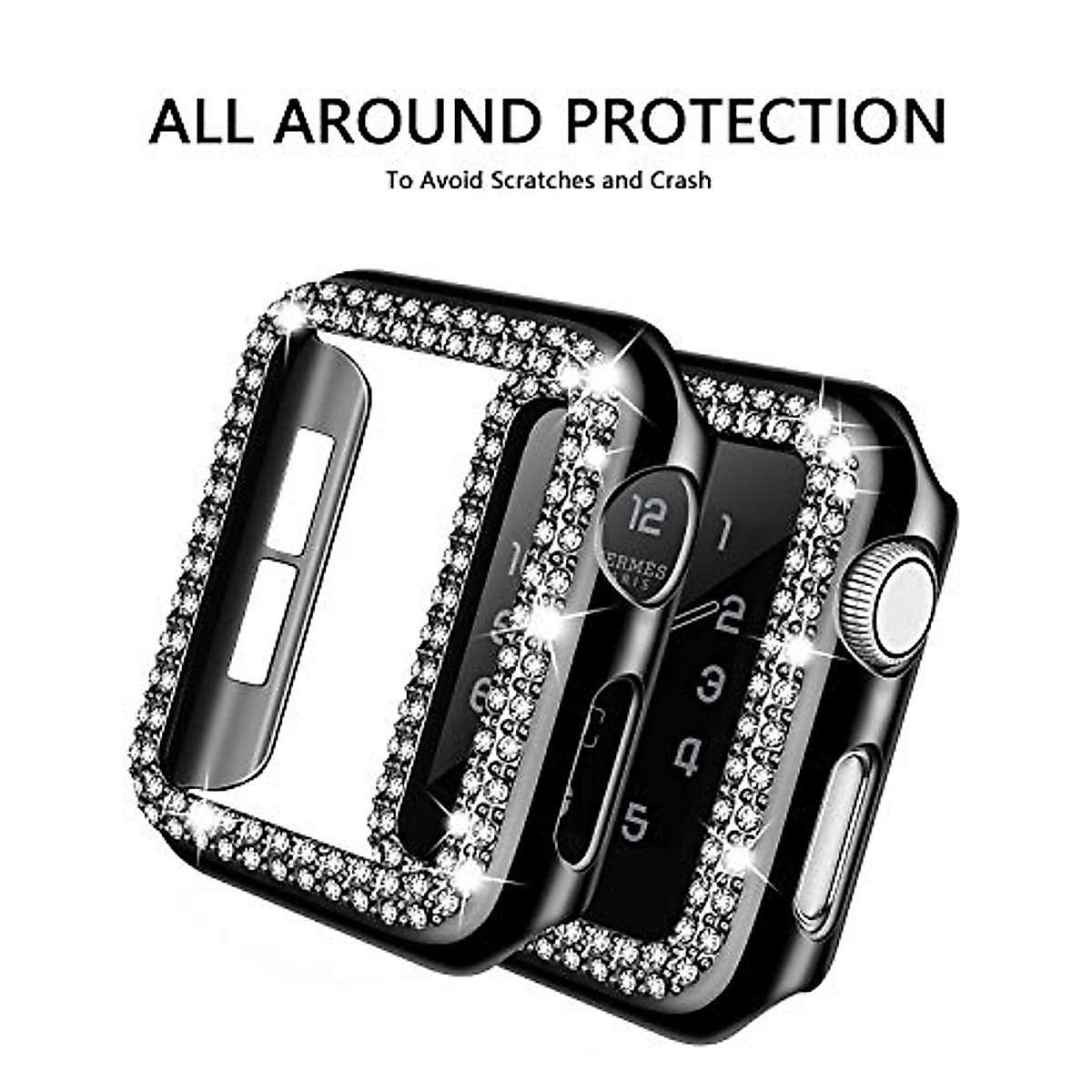 adepoy Compatible for Apple Watch Case 44mm Series 6/5/4 SE Bling Rhinestone Apple Watch Protective Case Bumper Frame Screen Protector Case Cover for iWatch Series 44mm Black