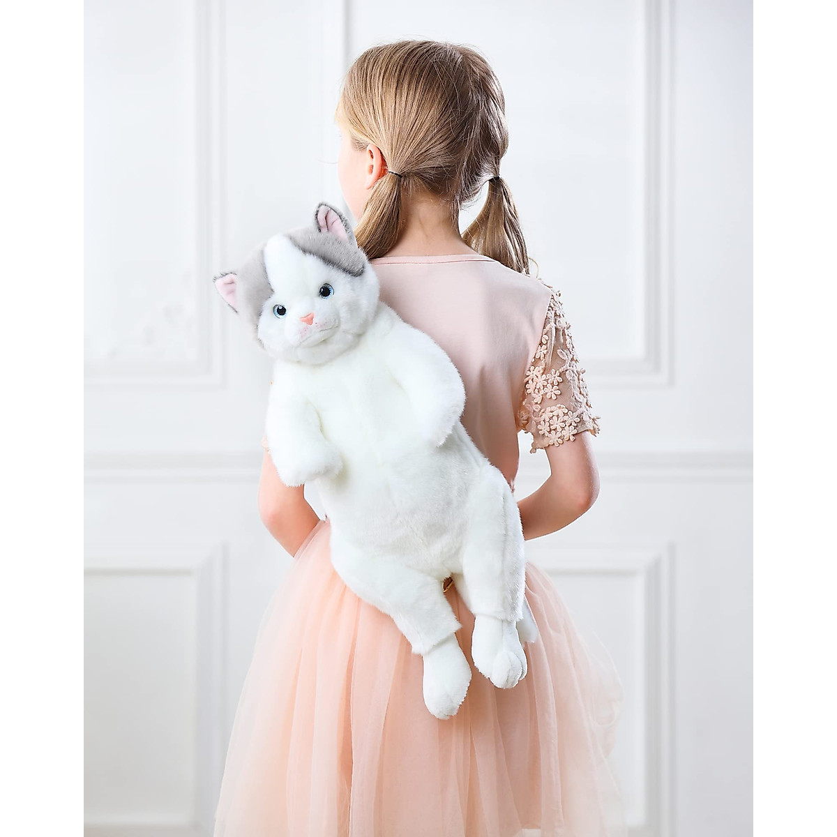 CU-MATE 20" Cute Plush Animal Cat Backpack Multiple Fashion Shoulder Bags Crossbody Gifts With Adjustable Straps for Women Girl Boy Kid (Blue and white Cat Backpack)