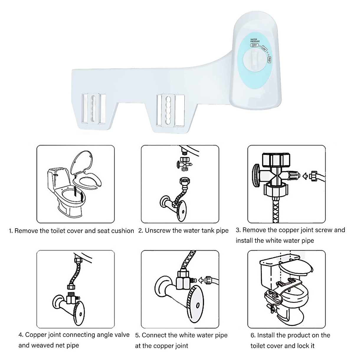 LiebeWH Bidet Toilet Attachment, Bidet Toilet Attachment, Toilet Bidet Adjust Bidet Toilet Accessories with Smart Flushing Device Toilet Self Wash Sprayer for Men Women Children Elderly