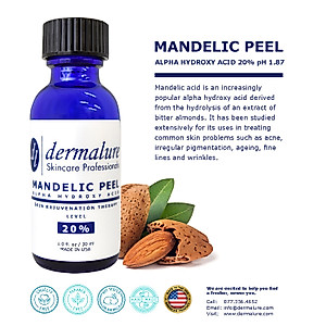 Mandelic Acid 20% AHA Alpha Hydroxy Peel Medical Strength Used For Rosacea, Cystic Acne, Blackheads, Pores, Whiteheads, Hyperpigmentation, Melasma, Age Spots, Sun Spots (1.0 fl. oz / 30 ml)
