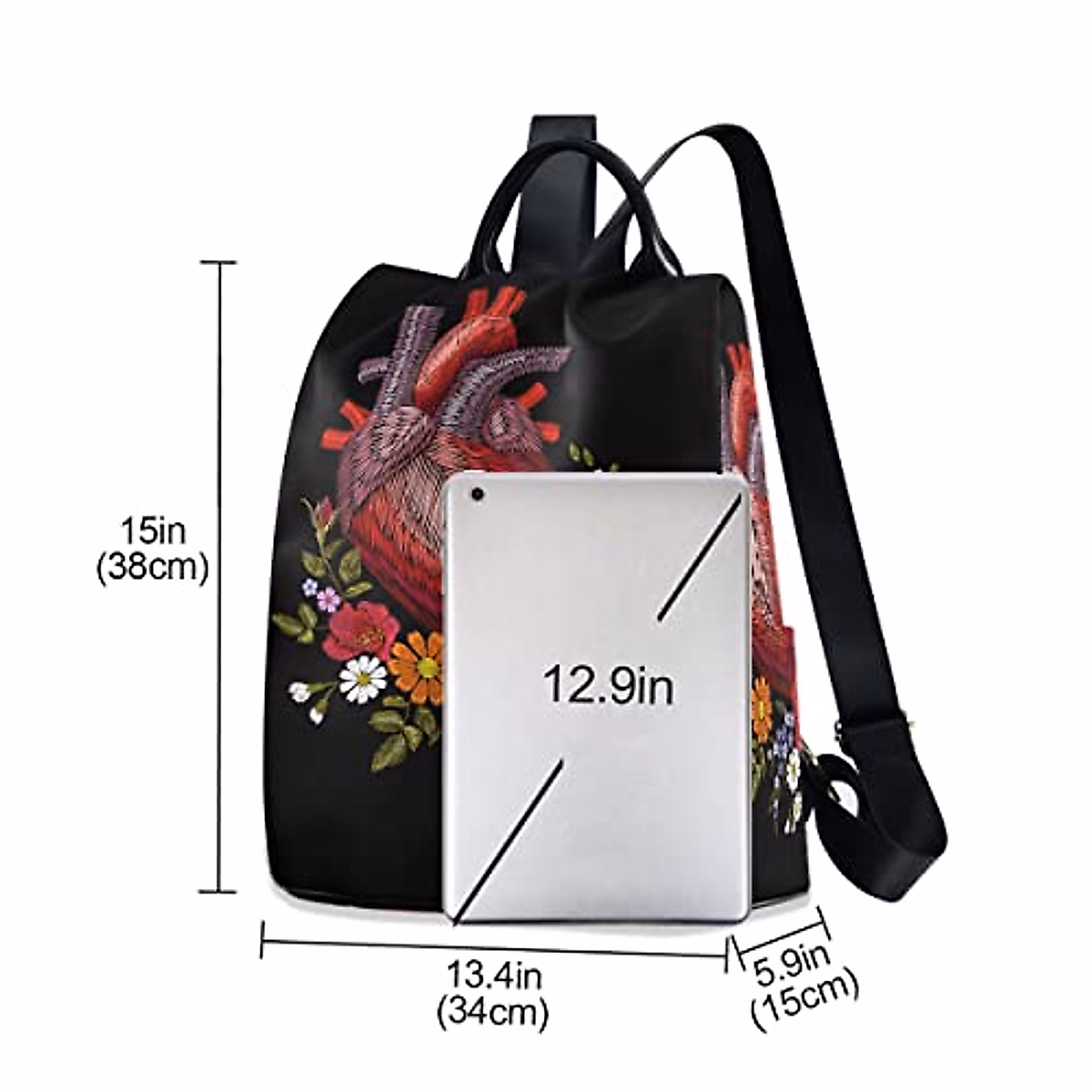 GAIREG Human Anatomical Heart Women's Backpack Purse Anti Theft Casual Fashion Bag with Pompom