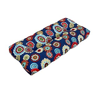 Magpie Fabrics Patio Bench Cushion 45"x18", Indoor/Outdoor Non-Slip Water Resistant Long Seat Pads, Tufted Loveseat Cushion for Swing, Settee, Window, Garden, Wicker, Front Porch (Heronsbill Navy)