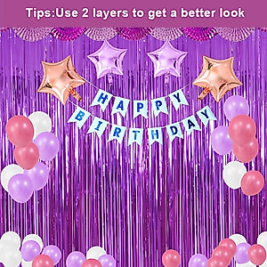 Fringe Curtains Party Decorations, Tinsel Streamers Birthday Party Decorations, Fringe Backdrop for Graduation, Baby Shower, Gender Reveal, Disco Party (2 Pack, Purple)