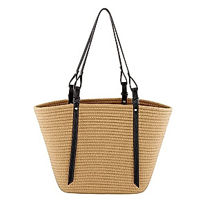 Ayliss Women Large Beach Tote Shoulder Handbag Summer Beach Cotton Crochet Handwoven Weaving Shoulder Purse Bag (Khaki)