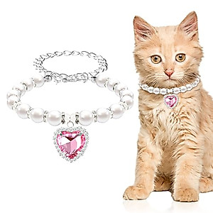 Pearl Cat Collar, Cute Rhinestone Puppy Collar Shine Small Cat Necklaces Pet Collar with Bling Accessories for Kitten Small Dogs Wedding Birthday Party(S,Pink)