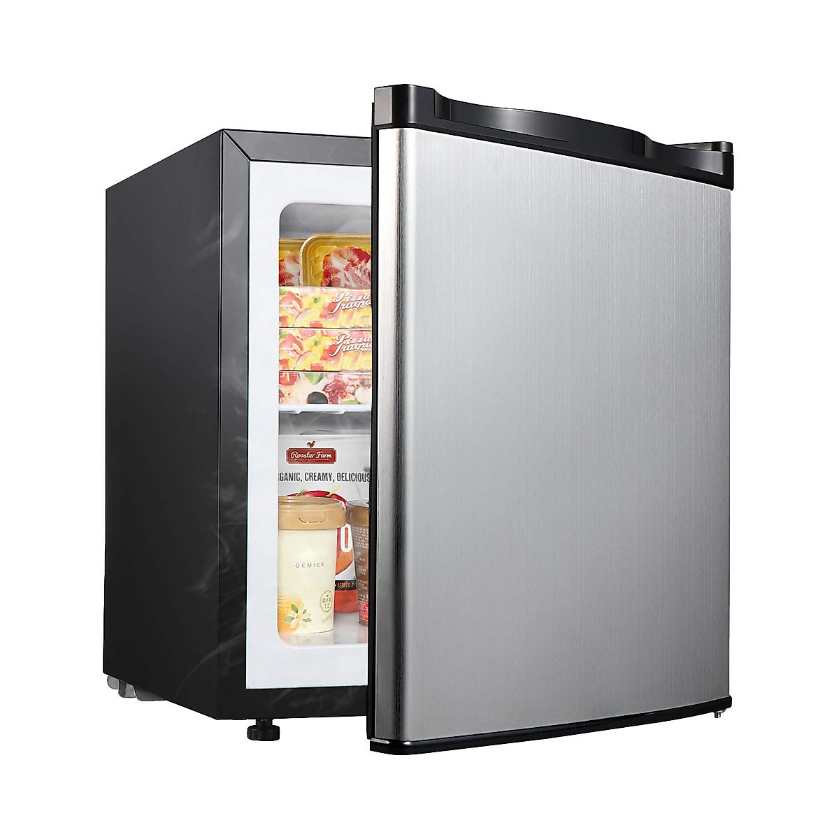 Upright Freezer - Compact Reversible Single Door Table Top Mini Freezer - Free Standing Freezing Machine with Removable Shelf(Silver, 1.1 Cubic Feet)