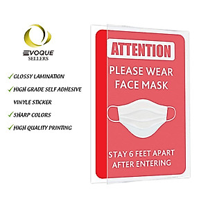 Face Mask Required Sign Pack of 03 Wear Mask Sign Decals with Over Lamination Must Wear Face Mask Stickers 7 x 10 Inches Face Mask Signs for Businesses