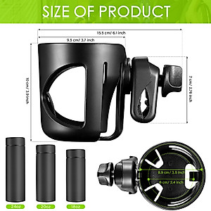 3 Pack Universal Cup Holder for Stroller, Large Caliber Designed Cup Holders Adjustable Bike Boat Cup Holder 360 Degrees Rotation Drink Cup Holder for Stroller, Wheelchair, Walker, Trolley, Black