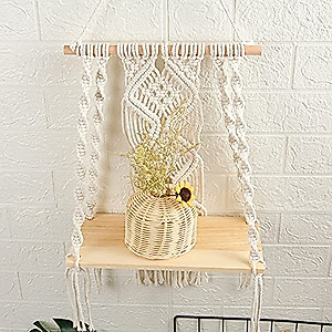 Handmade Macrame Wall Hanging Shelf, Boho Indoor Rope Plant Pot Basket Hanger Holder, Rope Plant Hanger for Wall Decor Indoor Outdoor