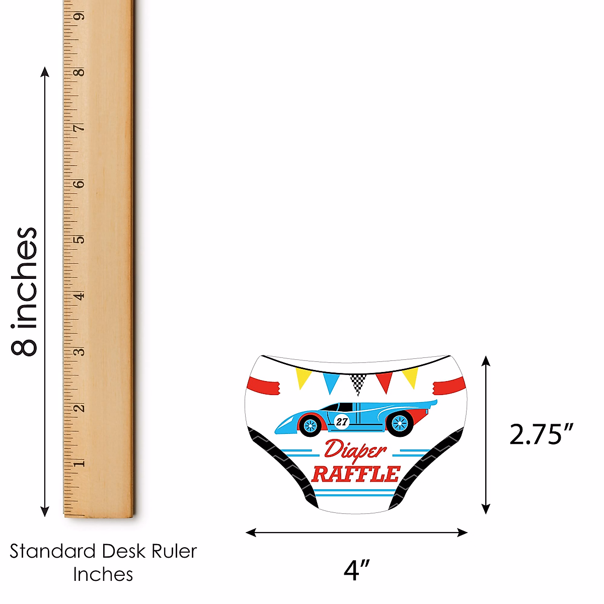 Big Dot of Happiness Let’s Go Racing - Racecar - Diaper Shaped Raffle Ticket Inserts - Race Car Baby Shower Activities - Diaper Raffle Game - Set of 24