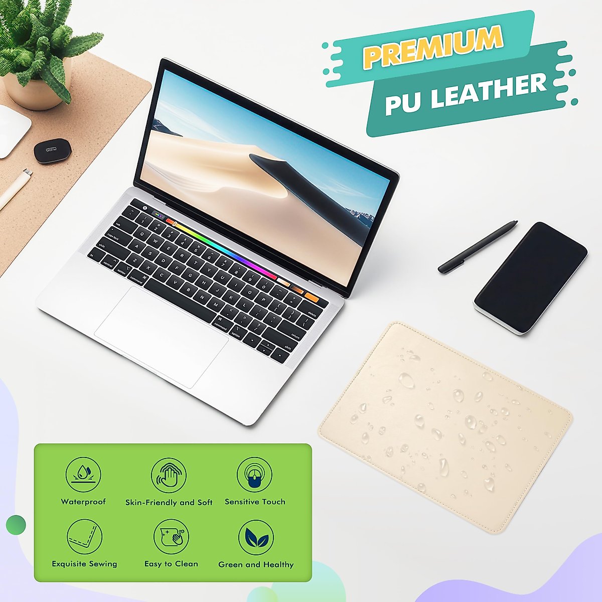 Mouse Pad, PU Mouse Pad，Leather Mouse Pad with Stitched Edge Micro-Fiber Base with Non-Slip Waterproof，Mouse Pad for Computers，Laptop, 8x11Inch (Milky White)