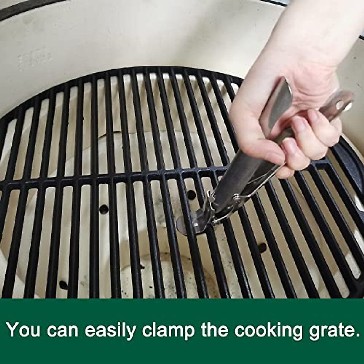 Quantfire Grill Grate Lifter Gripper, Stainless Steel Grate Grabber, Grill Grate Lifter Tool for Big Green Egg,Kamado Joe,Charcoal Grill Smoker,Weber,Primo,Grill Dome