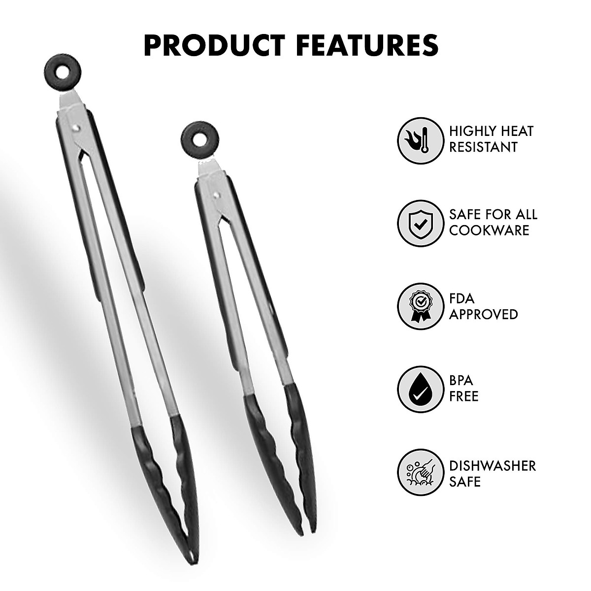 Daily Kitchen Slotted Spatula and Cooking Tongs Set Heat Resistant Silicone and Stainless Steel - 3-Piece Set