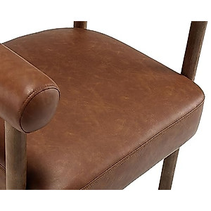 VESCASA Upholstered Dining Chairs with Natural Brush Wood Legs, Faux Leather Mid-Century Modern PU Dining Chairs with Curve Padded Open Back for Dining Room, Kitchen, Set of 2, Brown