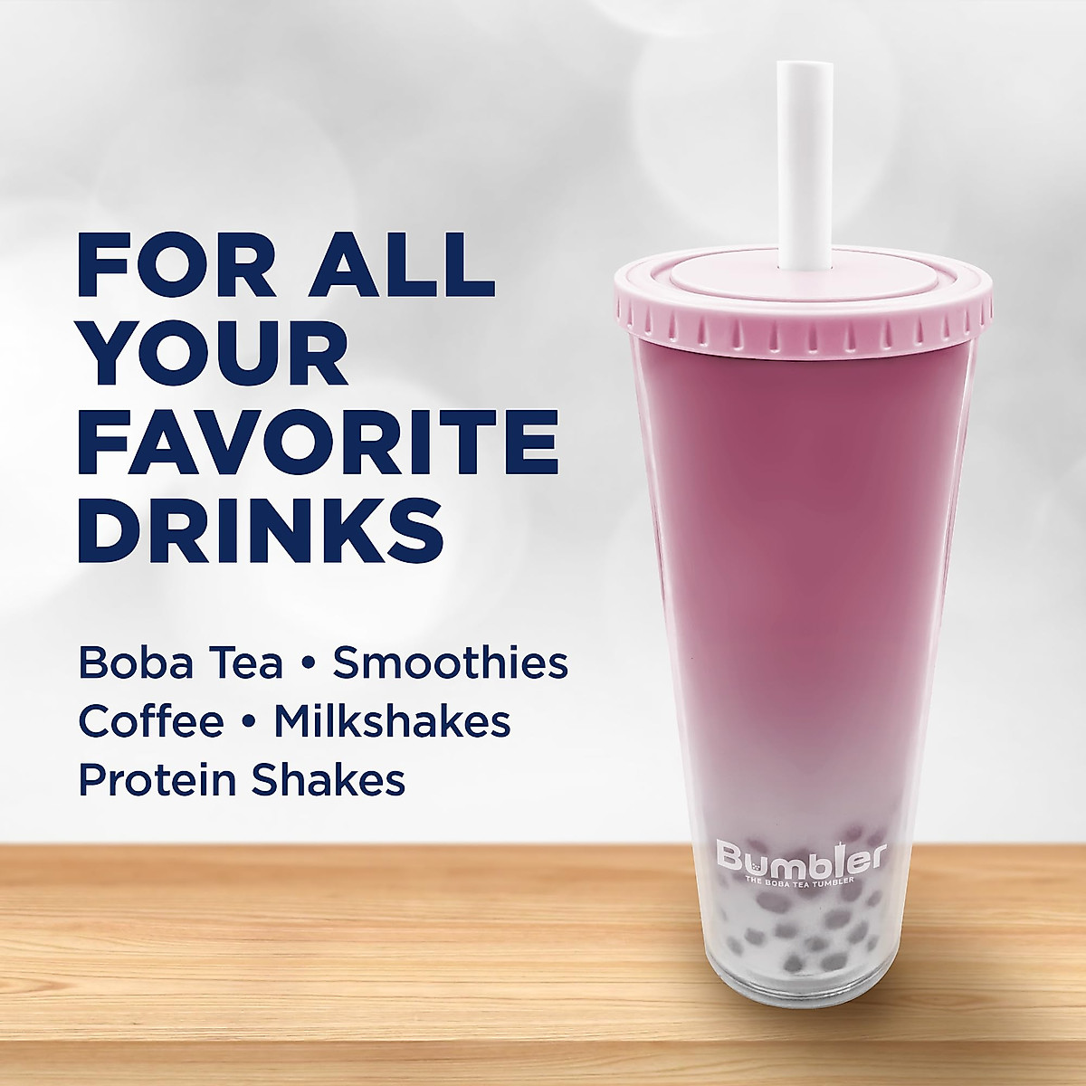 Bumbler 24oz Large Reusable Portable Eco-Friendly Tumbler | Drinking Cup with Wide Soft Tip Straw, Aesthetic Leak-Proof Lid – for Boba Tea, Smoothies, Iced Coffee, Hot or Cold Drinks – Fresh Mint