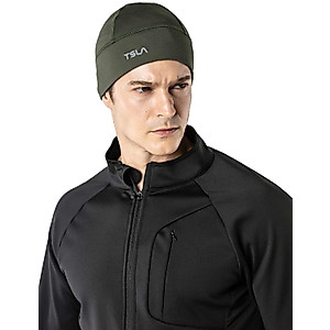 TSLA Men and Women Thermal Fleece Skull Cap, Winter Ski Cycling Under Helmet Liner, Running Beanie Hat, Cap 1piece Dim Army Green, One Size