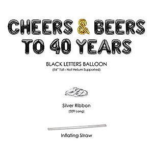 PartyForever CHEERS & BEERS TO 40 YEARS Balloons Banner Black 40th Birthday Party Decorations Sign