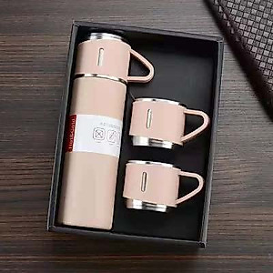Stainless Steel Vacuum Flask Thermos Mug Gift Set, Coffee & Tea Cup 17-ounce Travel Tumbler Drinking Car Mug (Pink)