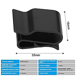 Nikou 100 pcs Plastic Solar Photovoltaic Panel Wire Clips PV Cable Clamp Trailer Frame Wire Clips are Suitable for Solar Frame or Bracket Clamping with Thickness in The Range of 1.0mm-3.2mm.