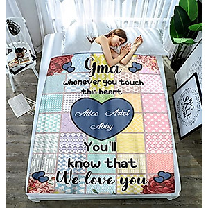 PREZZY Grandma Blanket from Grandkids Best Great Gma Soft Throw Blanket Sunflower Touch Heart Flannel Fleece Blankets and Throws for Couch Living Room Personalized Mothers Day Warm Blanket