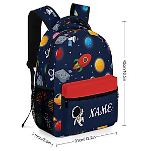 Mrokouay Custom Backpack for Boys Girls, Personalized Backpack with Name Text, Customization Planet Astronaut Rocket Cute Lightweight School Bag