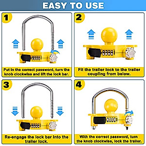 Aucurwen Trailer Hitch Locks, Trailer Locks Combination, Heavy-Duty Trailer Locks Ball Hitch, Security Towing Hitch Locks, Camper Accessories Fits for 1-7/8", 2", and 2-5/16" Couplers (Yellow)