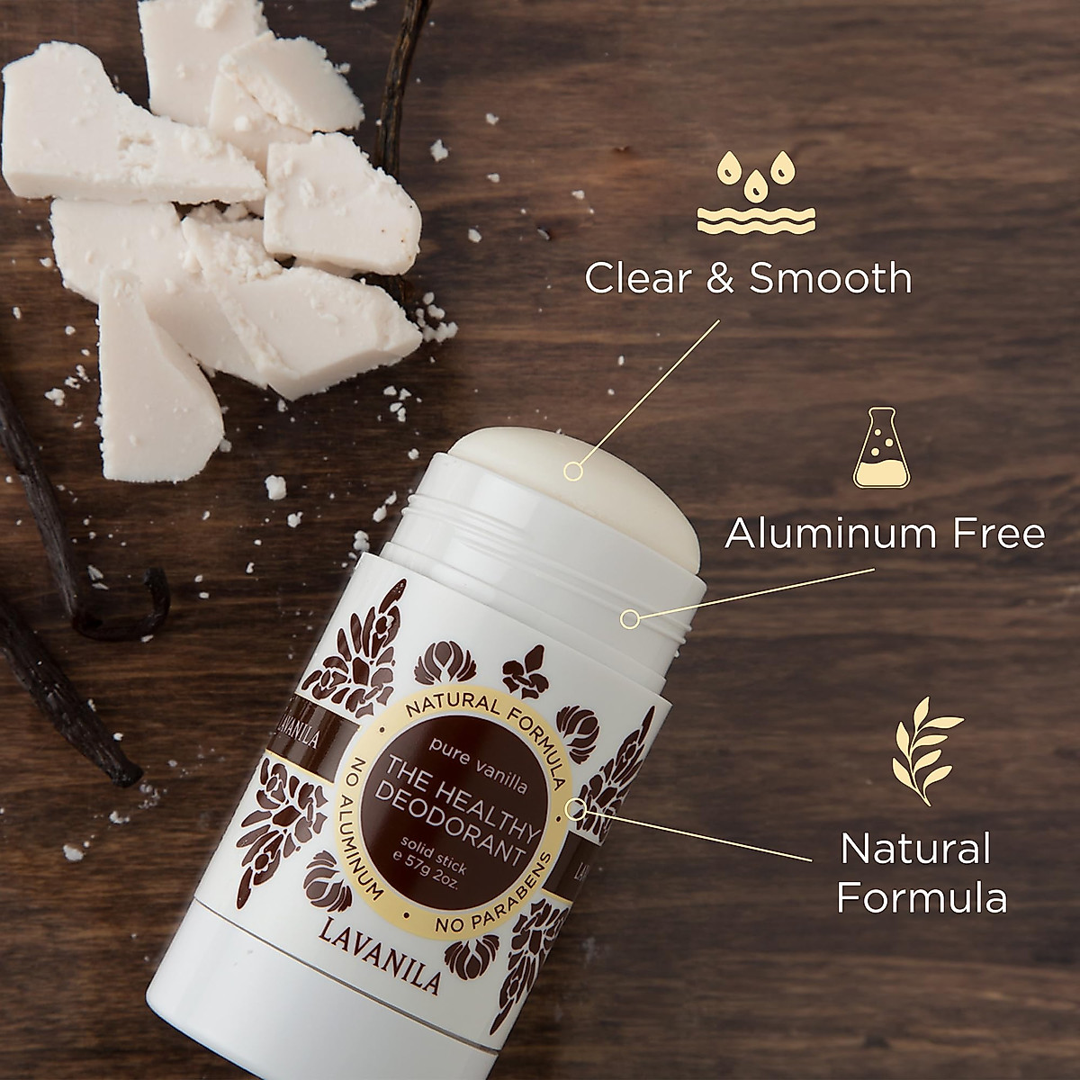 Lavanila Pure Vanilla Natural Aluminum Free Deodorant 2-Pack - The Healthy Deodorant for Men and Women, Solid Stick (2 Ounce Each), Vegan