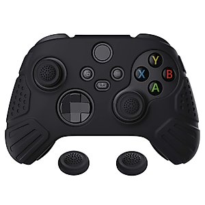 eXtremeRate PlayVital Guardian Edition Black Ergonomic Soft Anti-Slip Controller Silicone Case Cover for Xbox Series X/S, Rubber Protector Skins with Joystick Caps for Xbox Core Wireless Controller