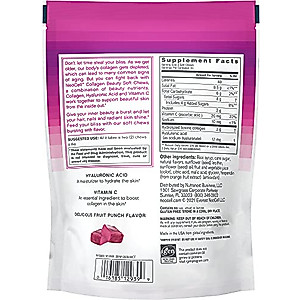 NeoCell Collagen Peptides Vitamin C & Hyaluronic Acid, Gluten Free, Supports Hair, Skin, & Nail Health, Collagen Type 1 and 3, Beauty Bursts, Fruit Punch, 60 Soft Chews