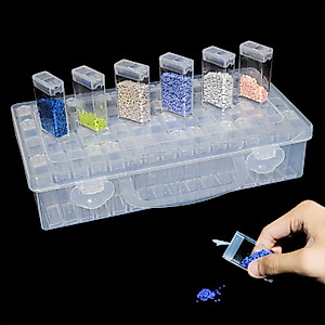 64 Grids Diamond Painting Drill Storage Container, Beads Organizer Storage Case with 28 grids plastic box and Label (64 Slots)
